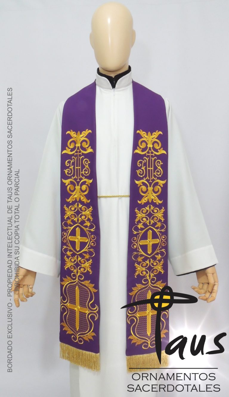 Estola bordada para sacerdote -Taus Ornamentos Sacerdotales